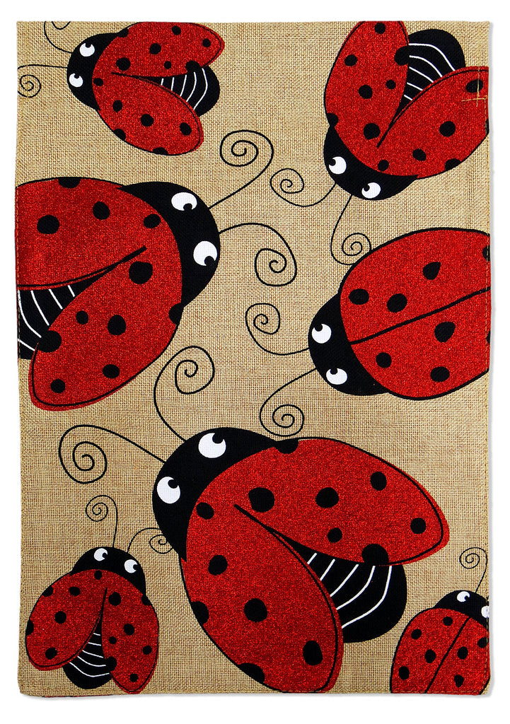 Ladybugs Heaven Burlap - Bugs & Frogs Garden Friends Vertical Applique ...