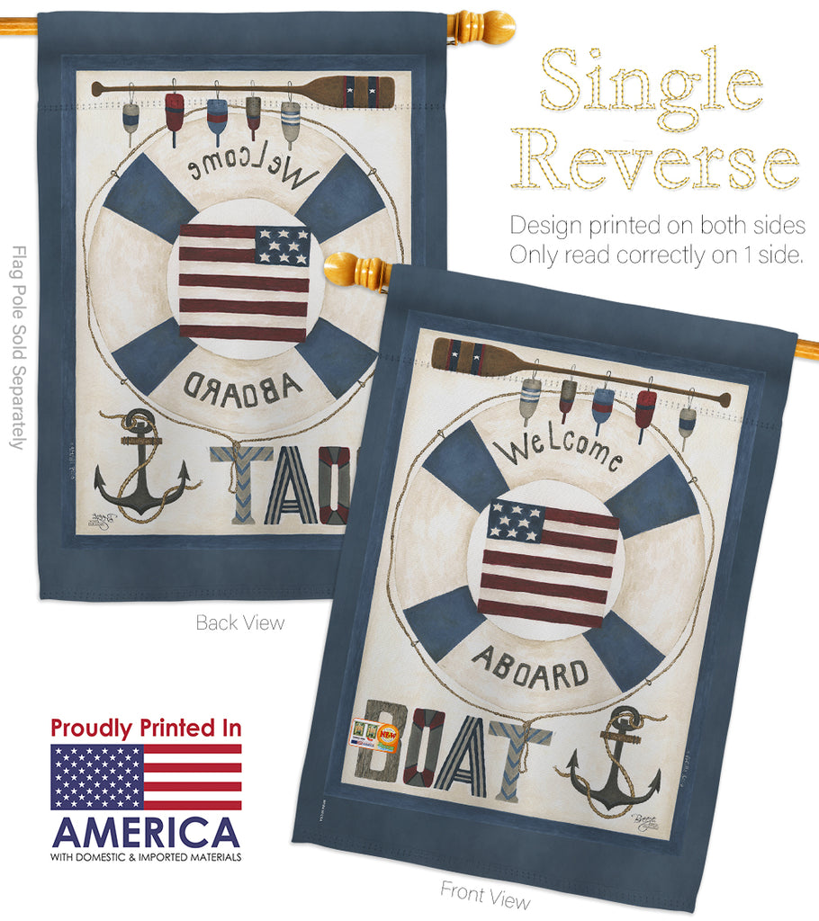 Welcome Aboard - Nautical Coastal Vertical Impressions Decorative Flag ...