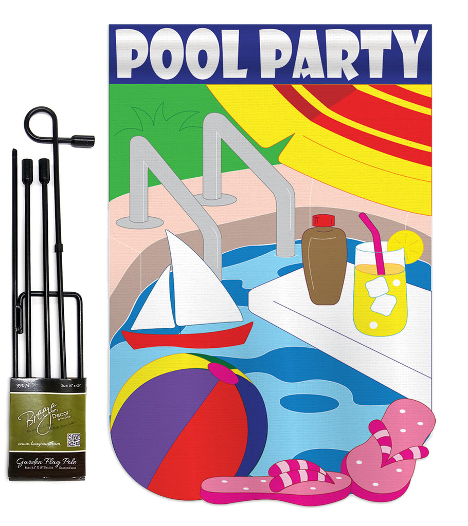 Pool Party - Fun In The Sun Summer Vertical Applique Decorative Flags ...
